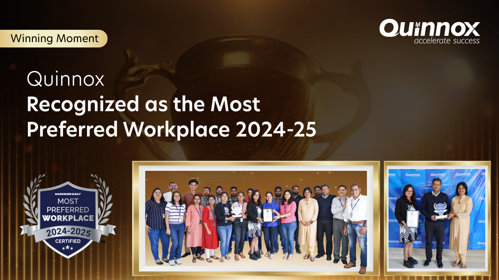 Quinnox recognized as Most Preferred Workplace in 2024-25 by Marksmen